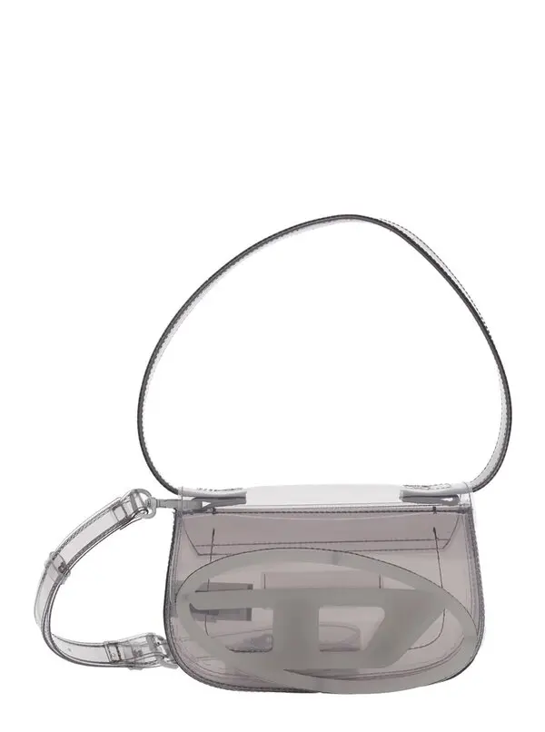 DIESEL® 1dr' Grey Shoulder Bag With Oval D Patch And Semi-transparent Design In Fabric - Gray