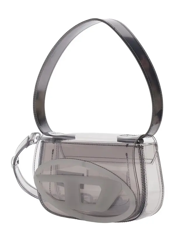 DIESEL® 1dr' Grey Shoulder Bag With Oval D Patch And Semi-transparent Design In Fabric - Gray
