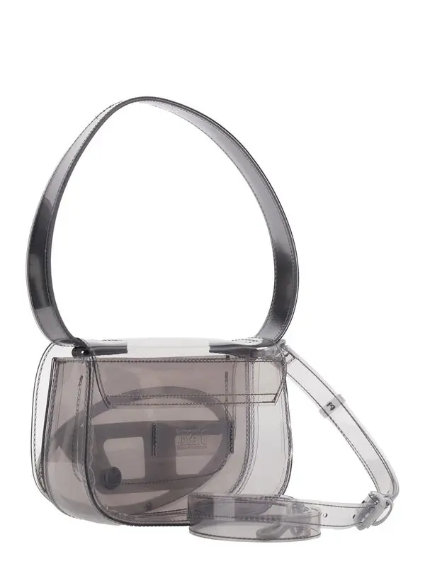 DIESEL® 1dr' Grey Shoulder Bag With Oval D Patch And Semi-transparent Design In Fabric - Gray