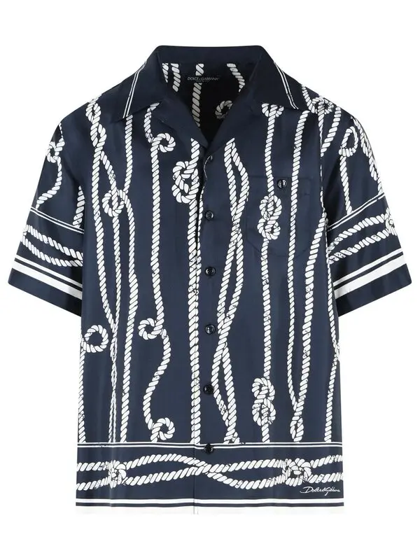 Dolce & Gabbana Corde' Navy Silk Shirt - Blue