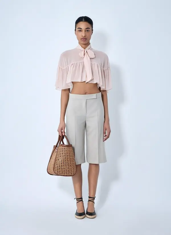 Max Mara Silk Chiffon Cropped Blouse - Pink
