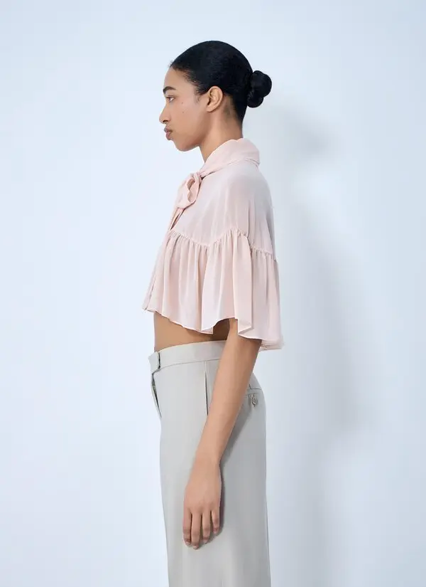 Max Mara Silk Chiffon Cropped Blouse - Pink