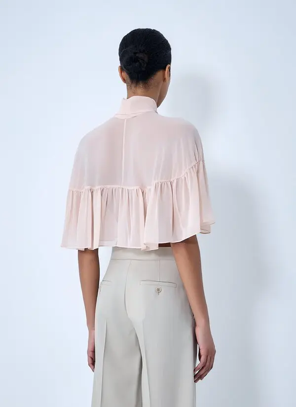 Max Mara Silk Chiffon Cropped Blouse - Pink