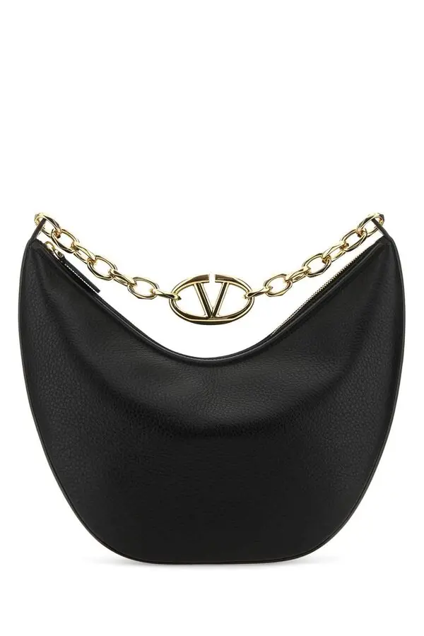 Valentino Garavani Leather Medium Hobo Vlogo Moon Shoulder Bag - Black