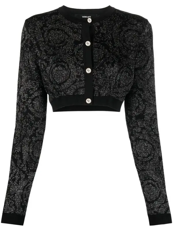 Versace Barocco Texture Knit Cropped Cardigan - Multicolor