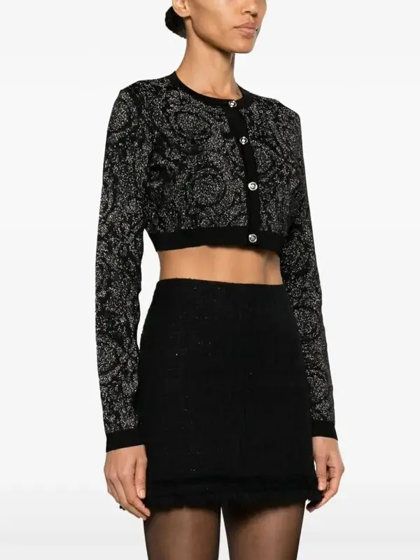 Versace Barocco Texture Knit Cropped Cardigan - Multicolor