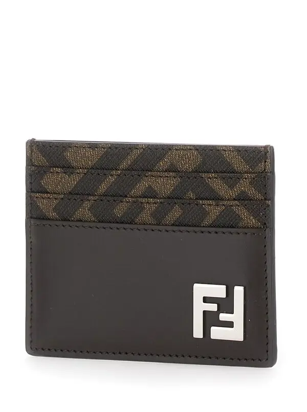 Fendi Squared Ff Card Holder In Leather And Ff Canvas