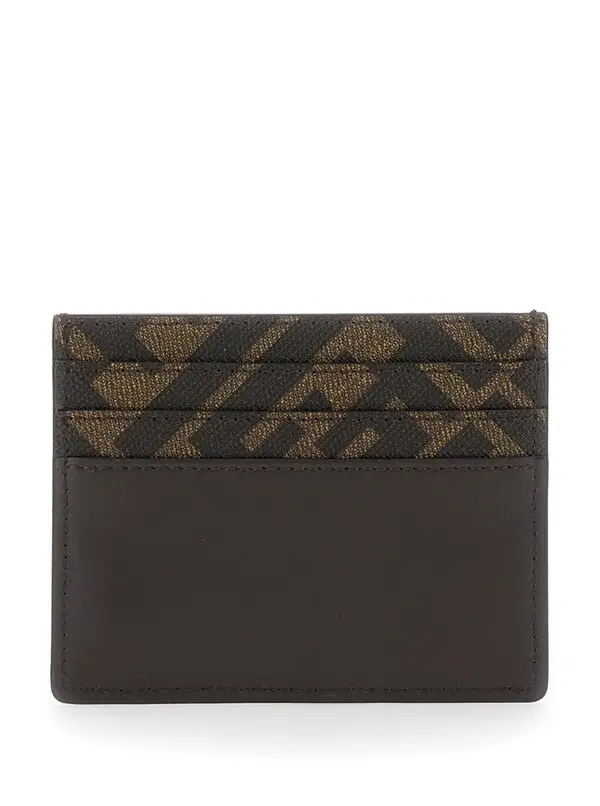 Fendi Squared Ff Card Holder In Leather And Ff Canvas