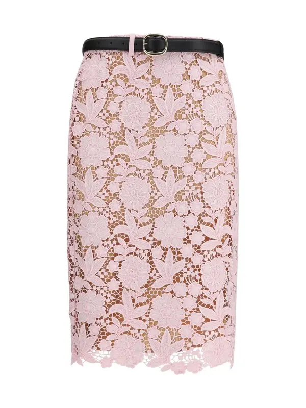 SELF-PORTRAIT Lace Midi Skirt - Pink