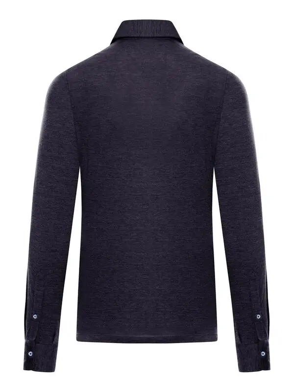 Brunello Cucinelli Long-sleeved Polo Shirt In Light Silk And Cotton Jersey With Shirt Collar - Blue