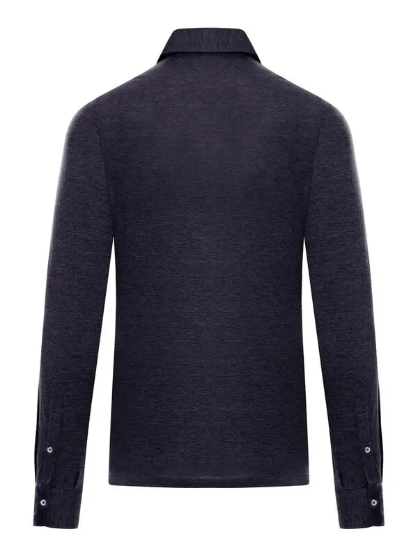 Brunello Cucinelli Long-sleeved Polo Shirt In Light Silk And Cotton Jersey With Shirt Collar - Blue