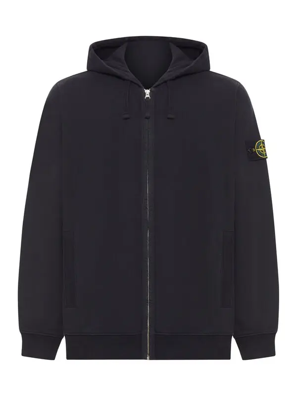 Stone Island Cotton Sweatshirt With Zip, Hood And Compass Logo