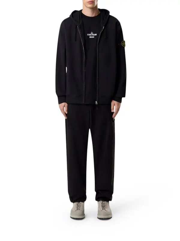 Stone Island Cotton Sweatshirt With Zip, Hood And Compass Logo