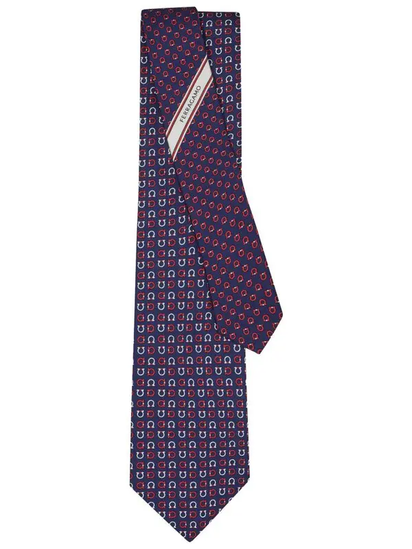 FERRAGAMO Gancini Print Silk Tie