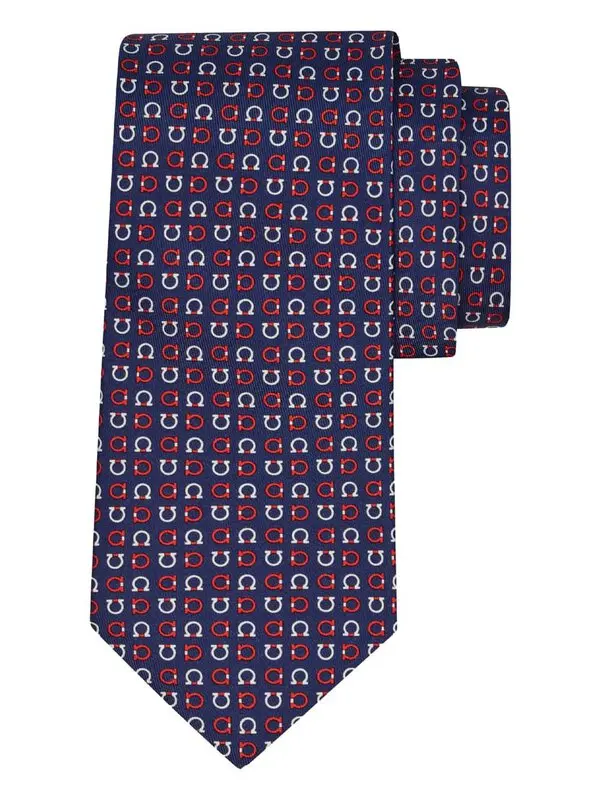 FERRAGAMO Gancini Print Silk Tie