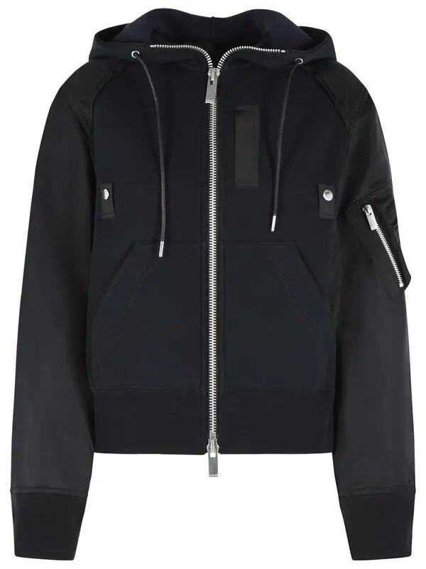 Sacai Cotton Blend Hooded Sweatshirt - Black