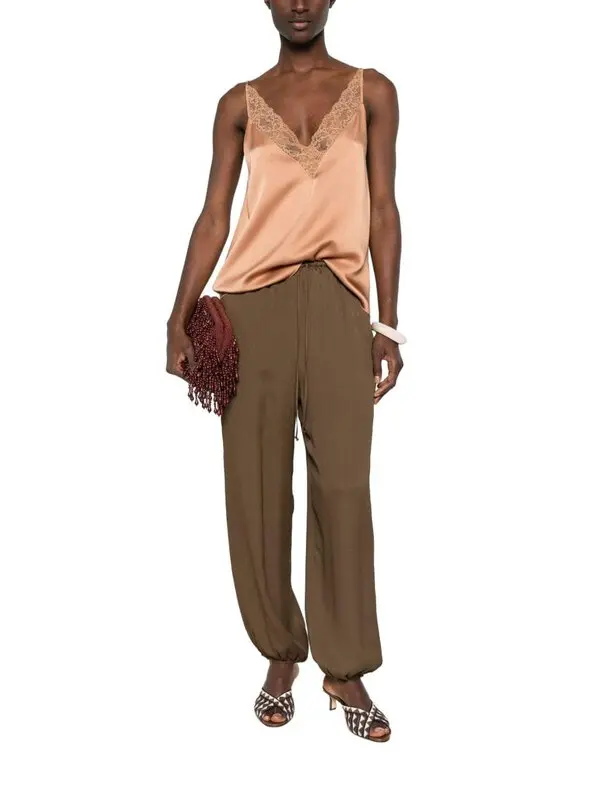 FORTE_FORTE Satin Lace-trim V-neck Top - Multicolor