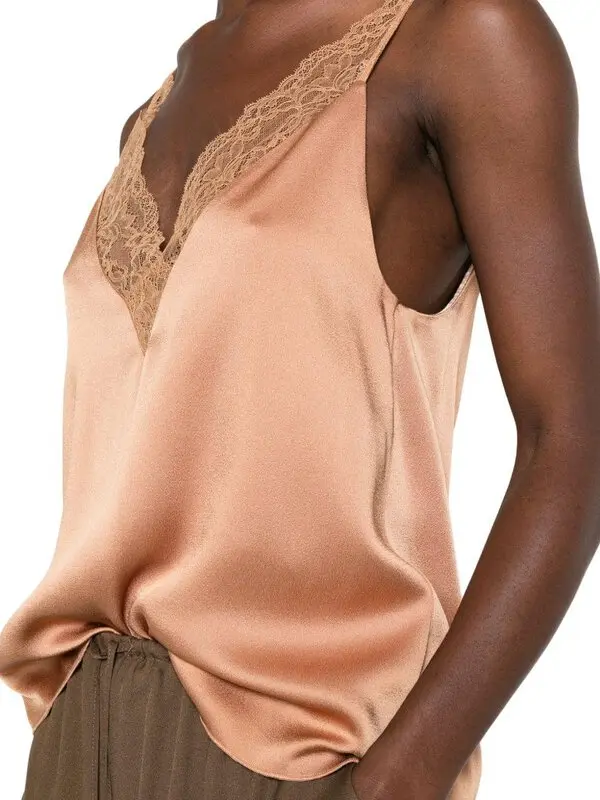 FORTE_FORTE Satin Lace-trim V-neck Top - Multicolor