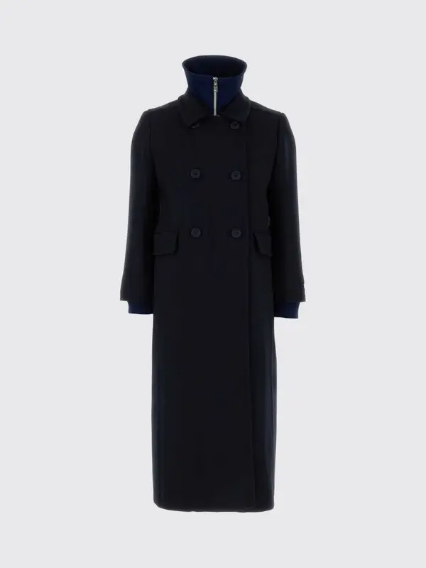 Prada Virgin Wool High Neck Coat - Blue