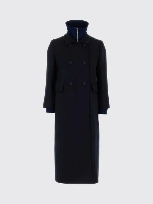 Prada Virgin Wool High Neck Coat - Blue