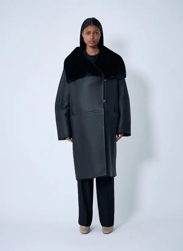 TOTEME Shearling Wrap Coat - Black