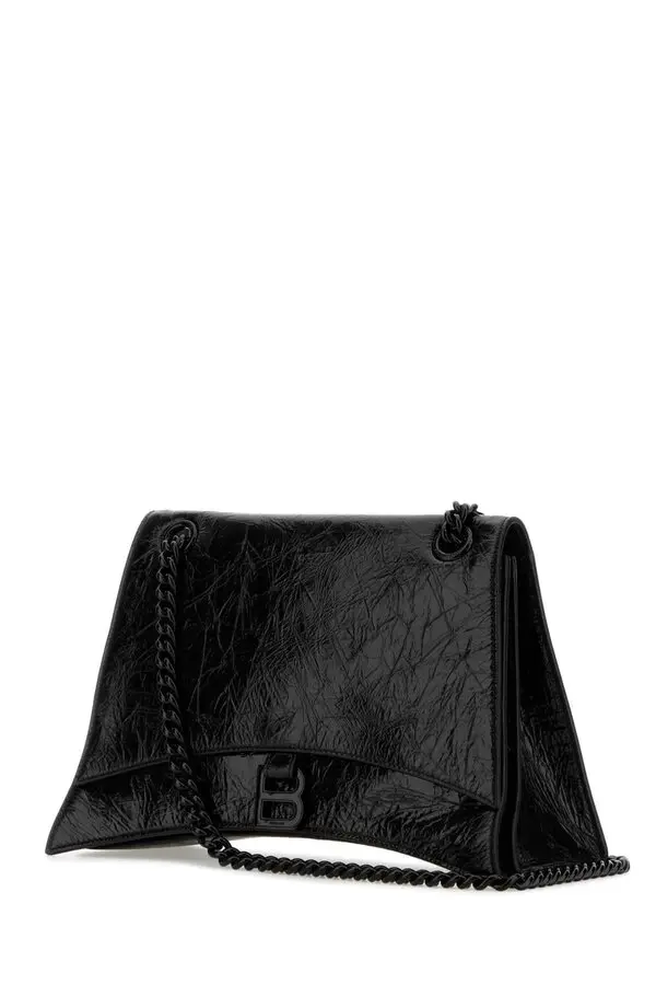 Balenciaga Leather Medium Crush Shoulder Bag - Black