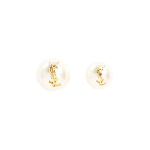 Saint Laurent Monogram Pearl Earrings - Silver