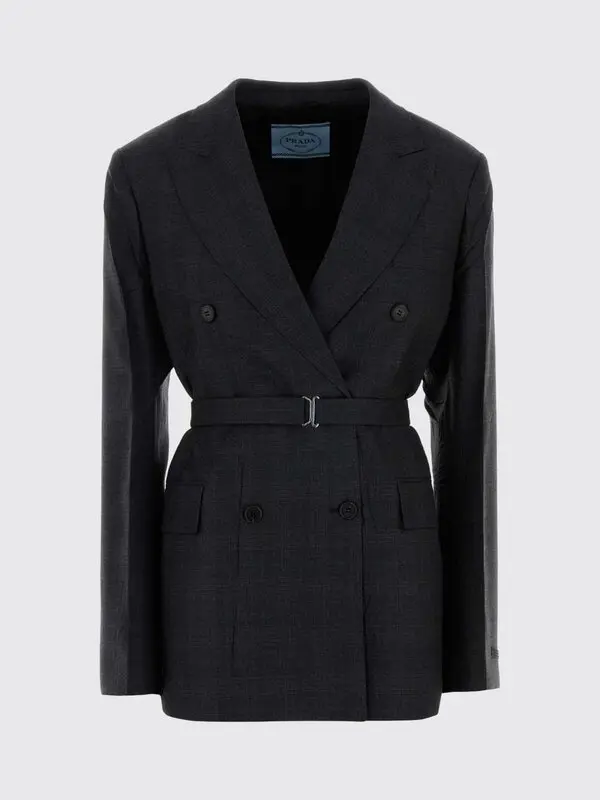 Prada Virgin Wool Blazer With Belt - Multicolor