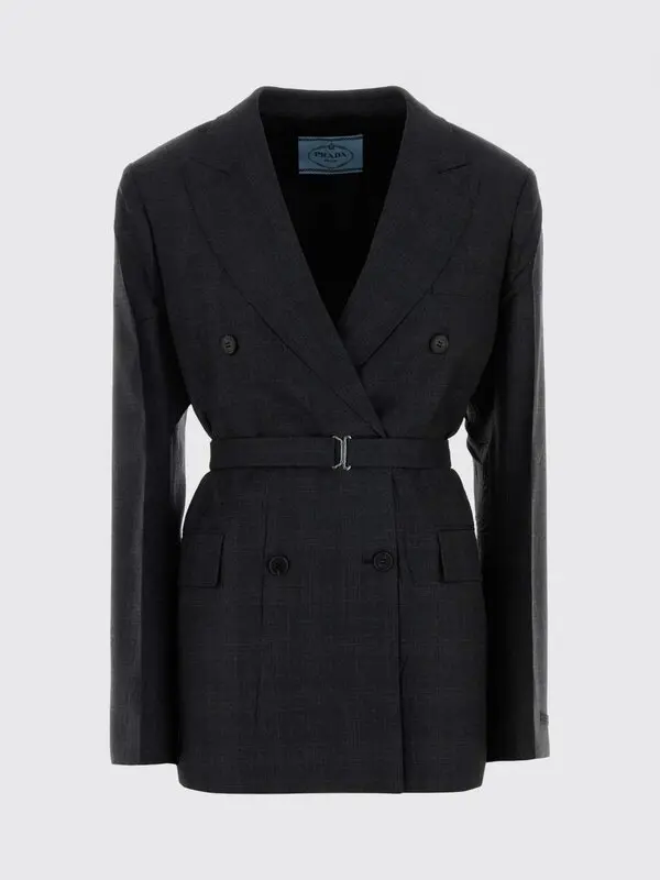Prada Virgin Wool Blazer With Belt - Multicolor