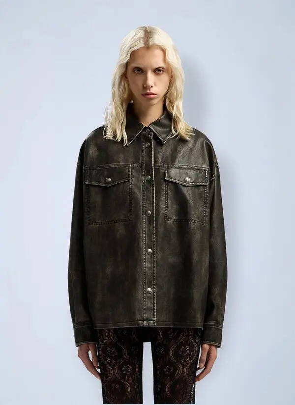 Palm Angels Curved Logo Coated Overshirt - Gray