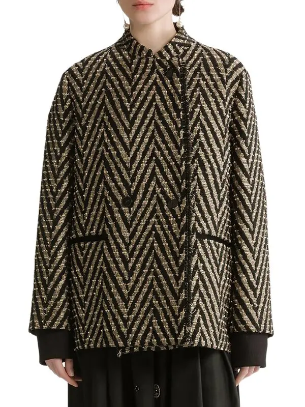 FORTE_FORTE Black Chevron Jaquard Over-jacket