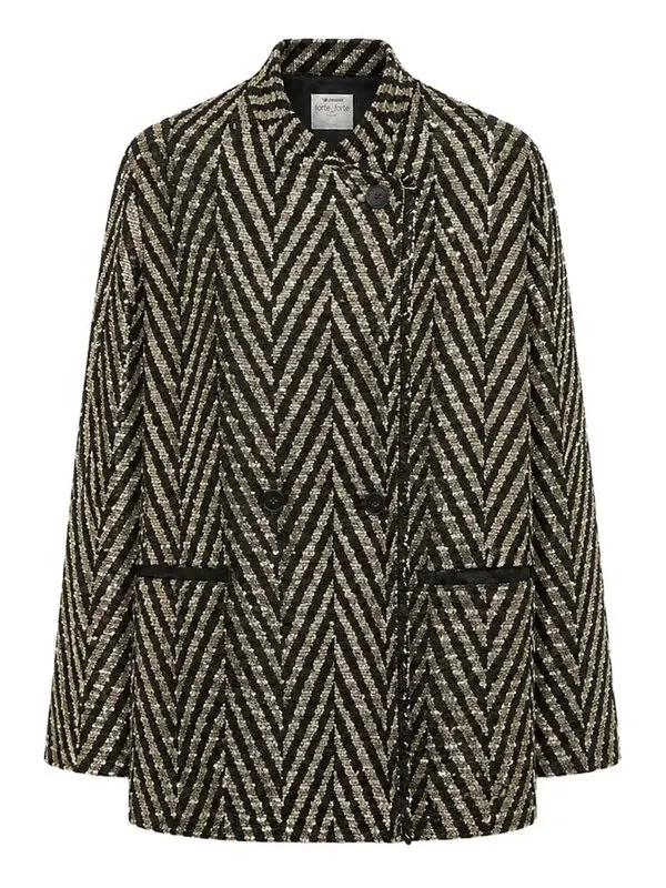 FORTE_FORTE Black Chevron Jaquard Over-jacket - Multicolor
