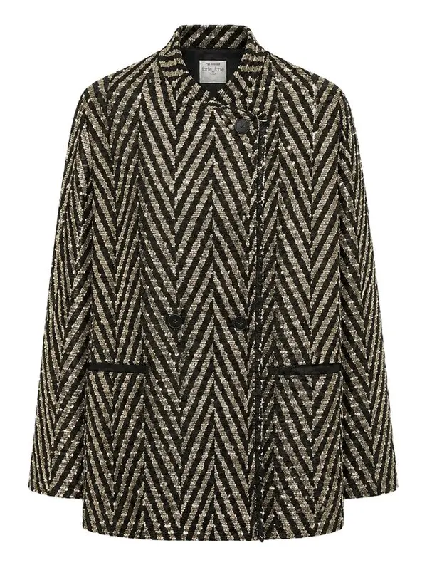 FORTE_FORTE Black Chevron Jacquard Over-jacket With Sequins - Multicolor
