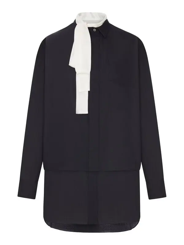 Sacai Shirt Dress With Integrated Scarf - Black