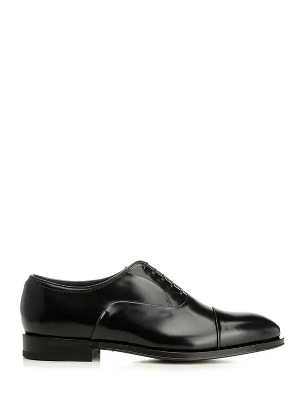 FERRAGAMO Leather Cap Toe Oxford Shoes - Black