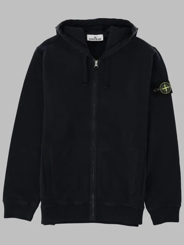 Stone Island Felpa Con Patch Logo E Zip - Blue
