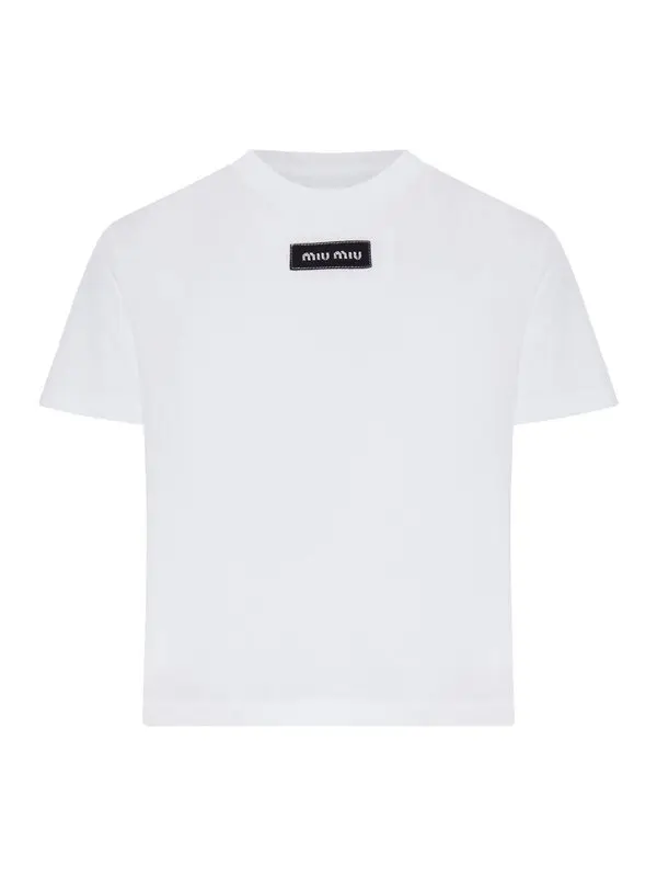 Miu Miu Cotton Jersey T-shirt With An Appliqué Logo - White