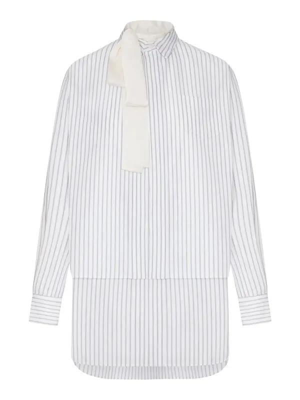 Sacai Striped Shirt Dress With Integrated Scarf - White