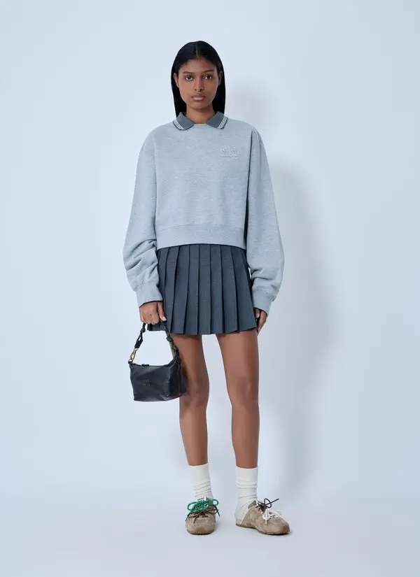 Miu Miu Logo Motif Fleece Sweatshirt - Gray