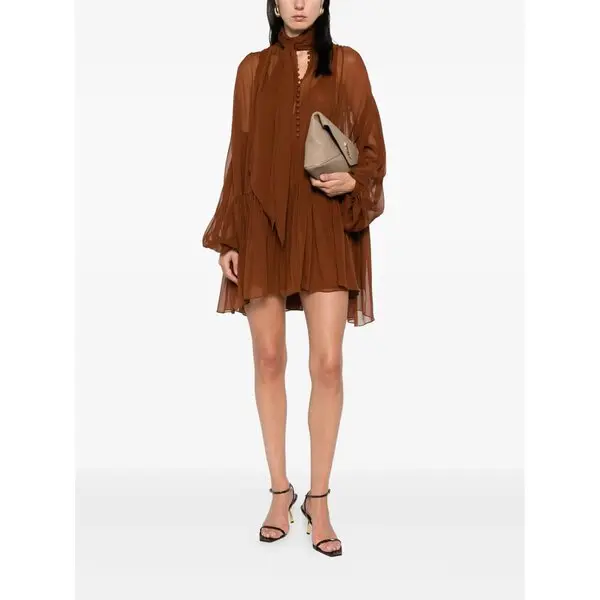 Saint Laurent Sheer Long Sleeve Mini Dress - Brown