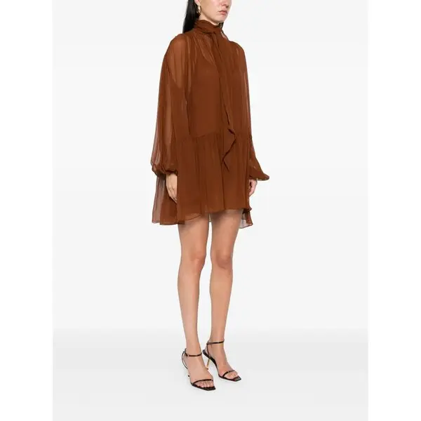 Saint Laurent Sheer Long Sleeve Mini Dress - Brown