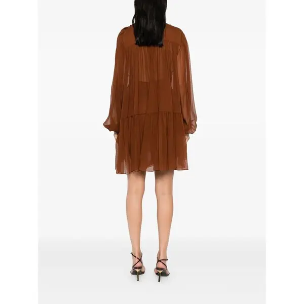 Saint Laurent Sheer Long Sleeve Mini Dress - Brown
