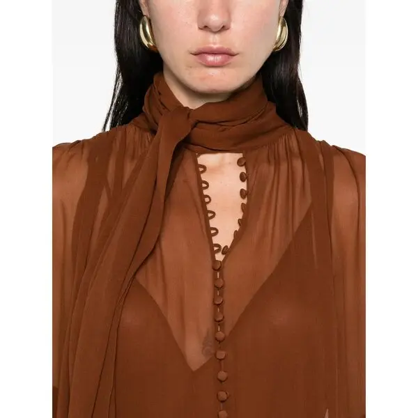 Saint Laurent Sheer Long Sleeve Mini Dress - Brown