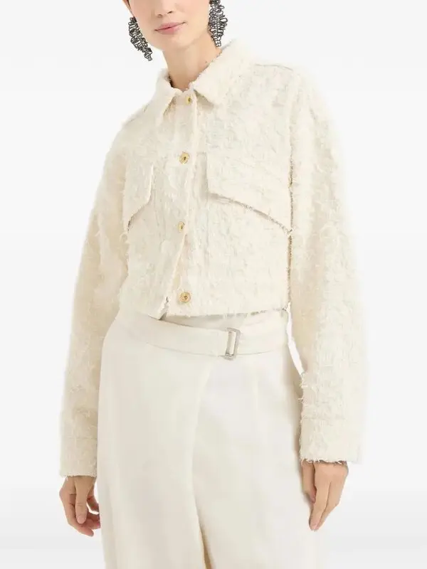 Brunello Cucinelli Fuzzy Dyed Denim Outerwear Jacket - White