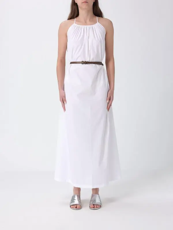 Max Mara Cotton Dress With Waist Belt - White