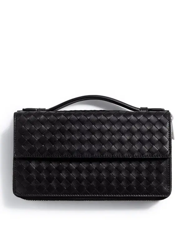 Bottega Veneta Small Woven Zip Organizer - Black
