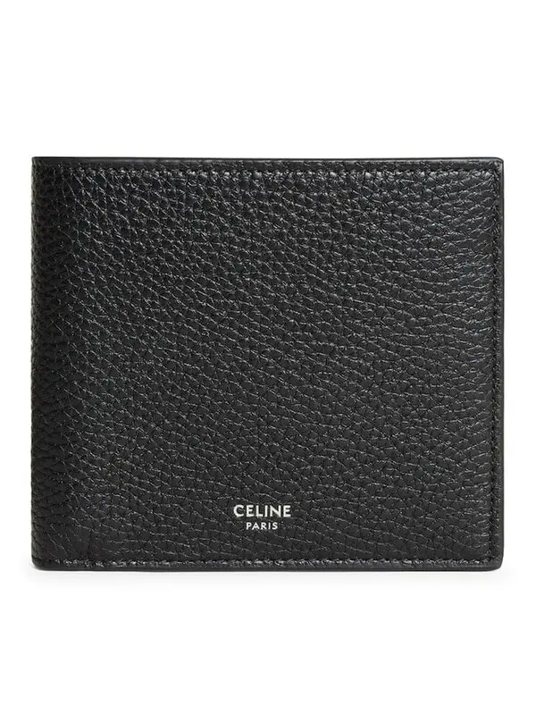Celine Bi-fold Wallet In Grained Calfskin - Black