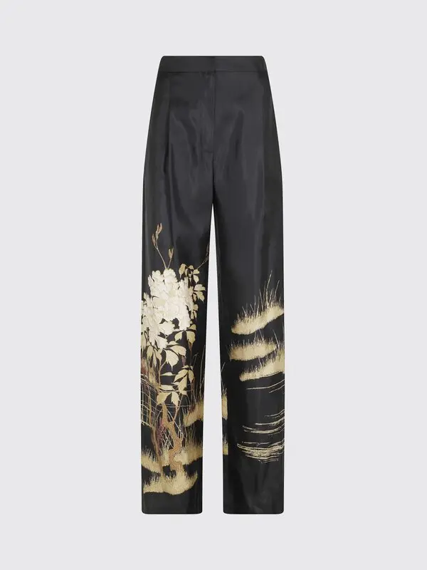Max Mara Printed Silk Trousers - Black