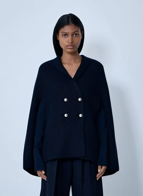 Max Mara Double-breasted Wool Knitted Cape - Blue