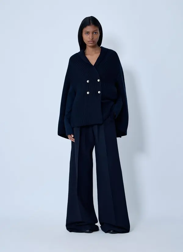 Max Mara Double-breasted Wool Knitted Cape - Blue